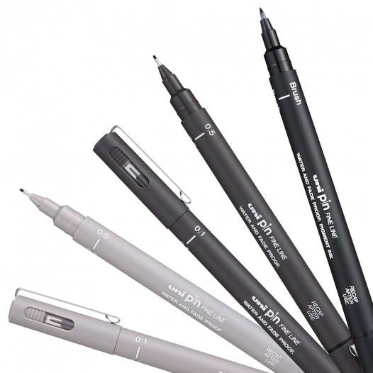 Uni PIN Assorted Grey Tone Drawing Pen Set 5pc